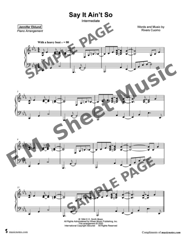 Say It Ain't So (Intermediate Piano) By Weezer - F.M. Sheet Music - Pop Arrangements by Jennifer ...